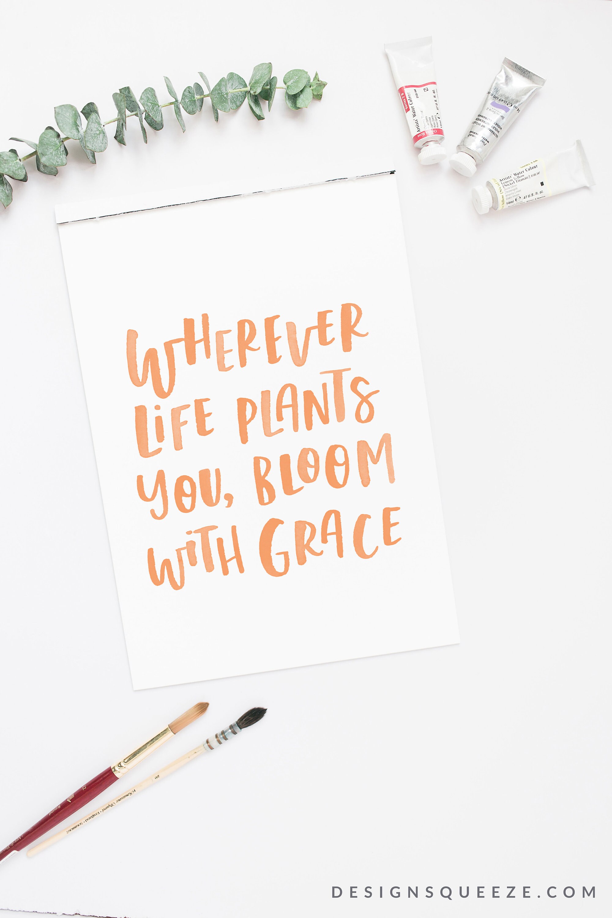 Bloom With Grace Quote Watercolor Art Print in Orange Bloom | Etsy