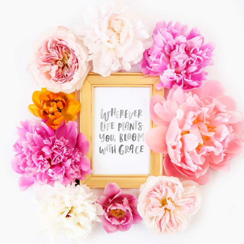 Bloom With Grace Quote Watercolor Art Print, Bloom Art, Grace Wall Art ...