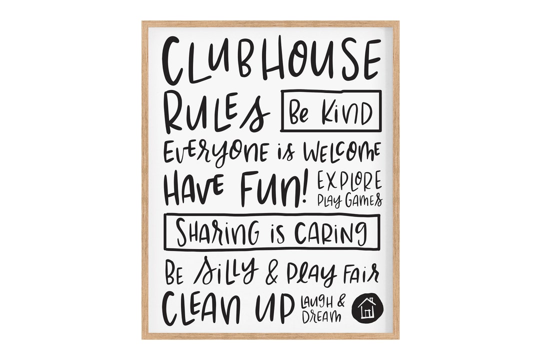 Printable Clubhouse Rules, Black and White Clubhouse, Clubhouse Art ...