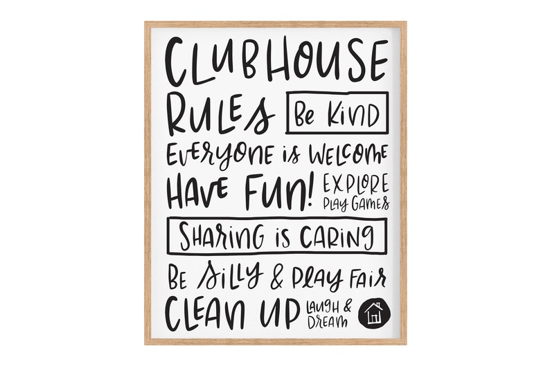 Printable Clubhouse Rules, Black and White Clubhouse, Clubhouse Art ...