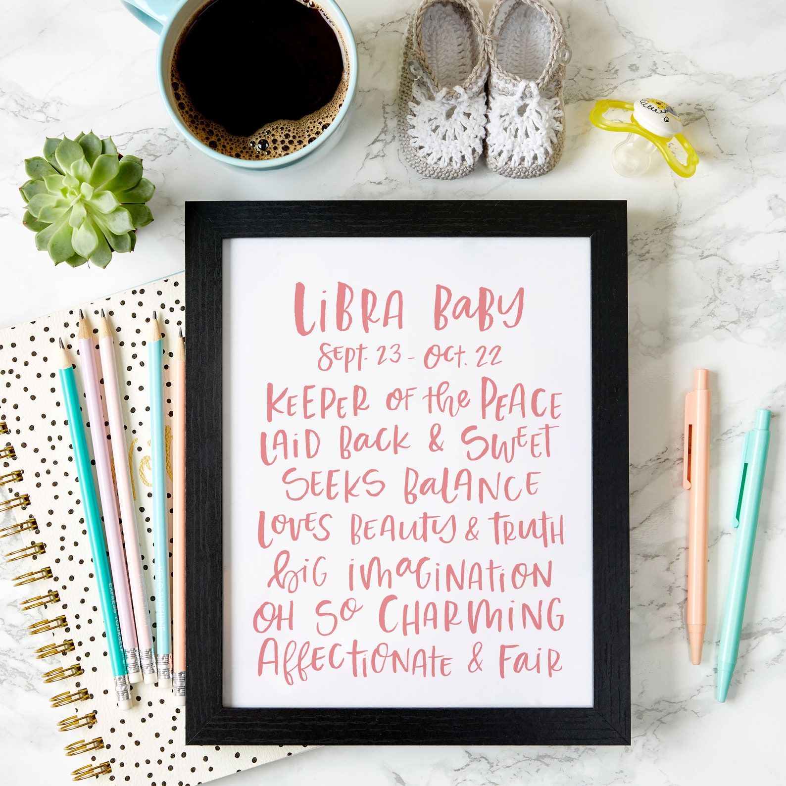 Libra Zodiac ART PRINT PINK | Astrology Print Libra Baby Zodiac Art ...