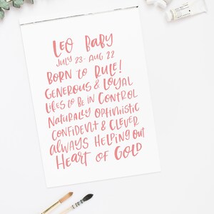Leo Zodiac ART PRINT Pink | Astrology Print Leo Baby Zodiac Art ...