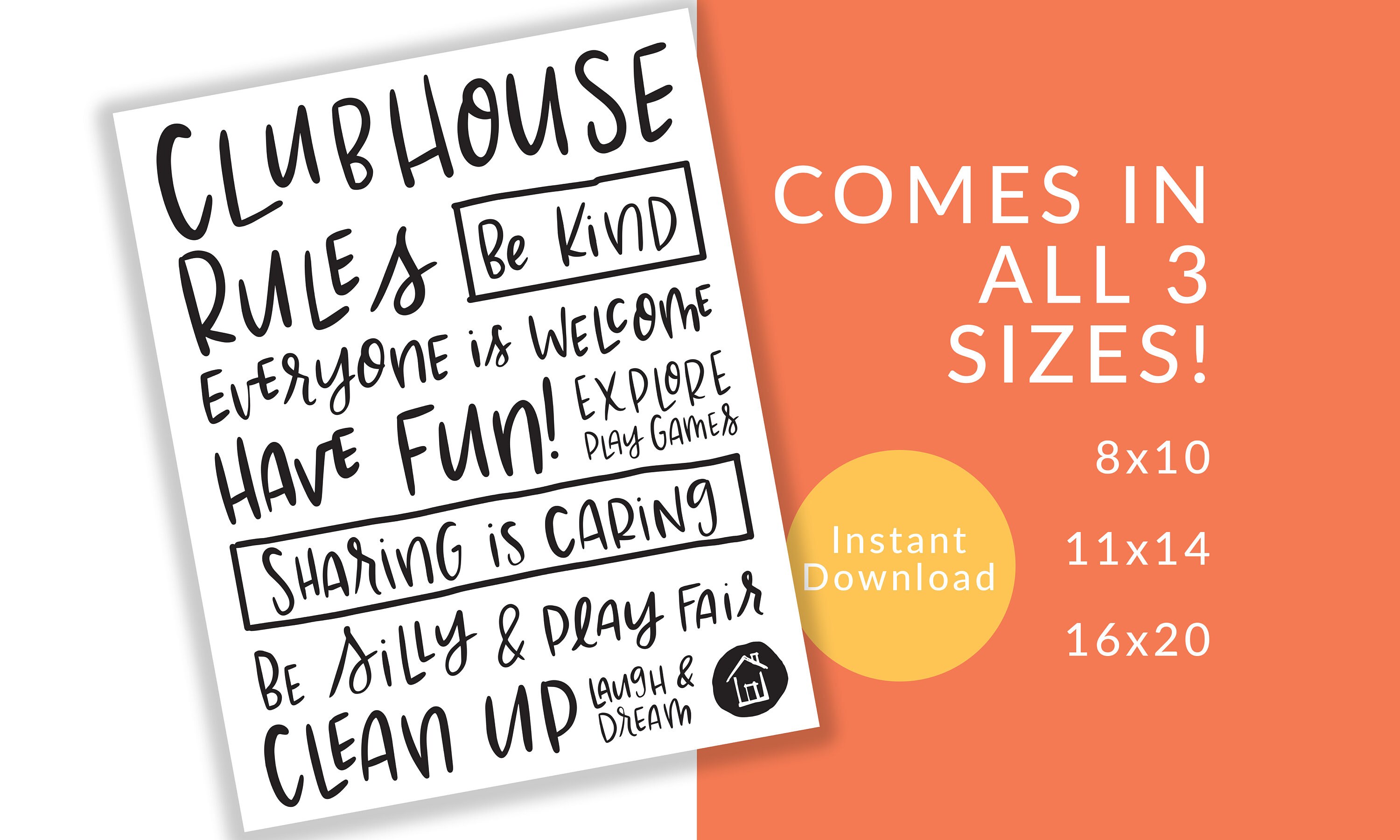 Printable Clubhouse Rules, Black and White Clubhouse, Clubhouse Art ...