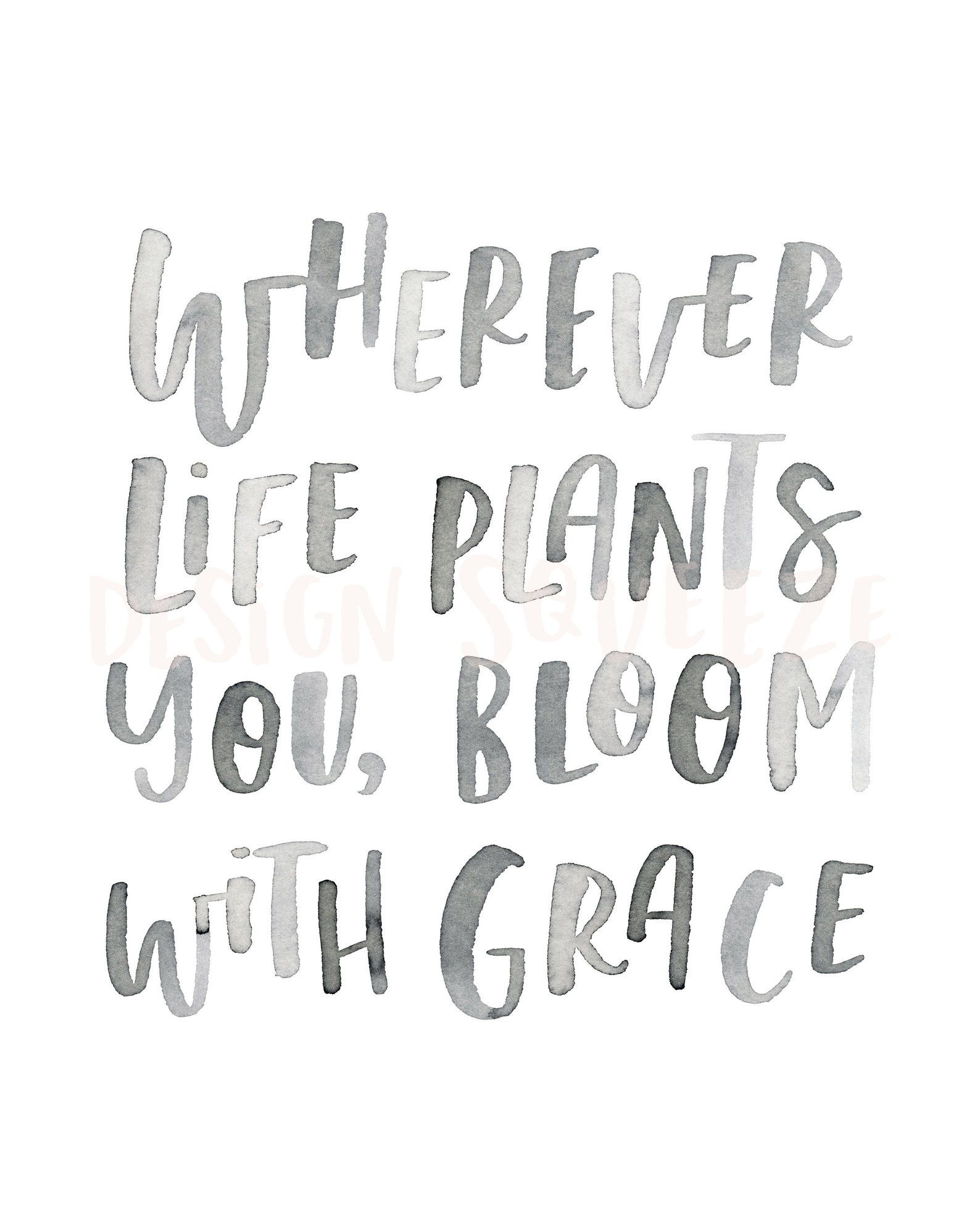 Bloom With Grace Quote Watercolor Art Print, Bloom Art, Grace Wall Art ...