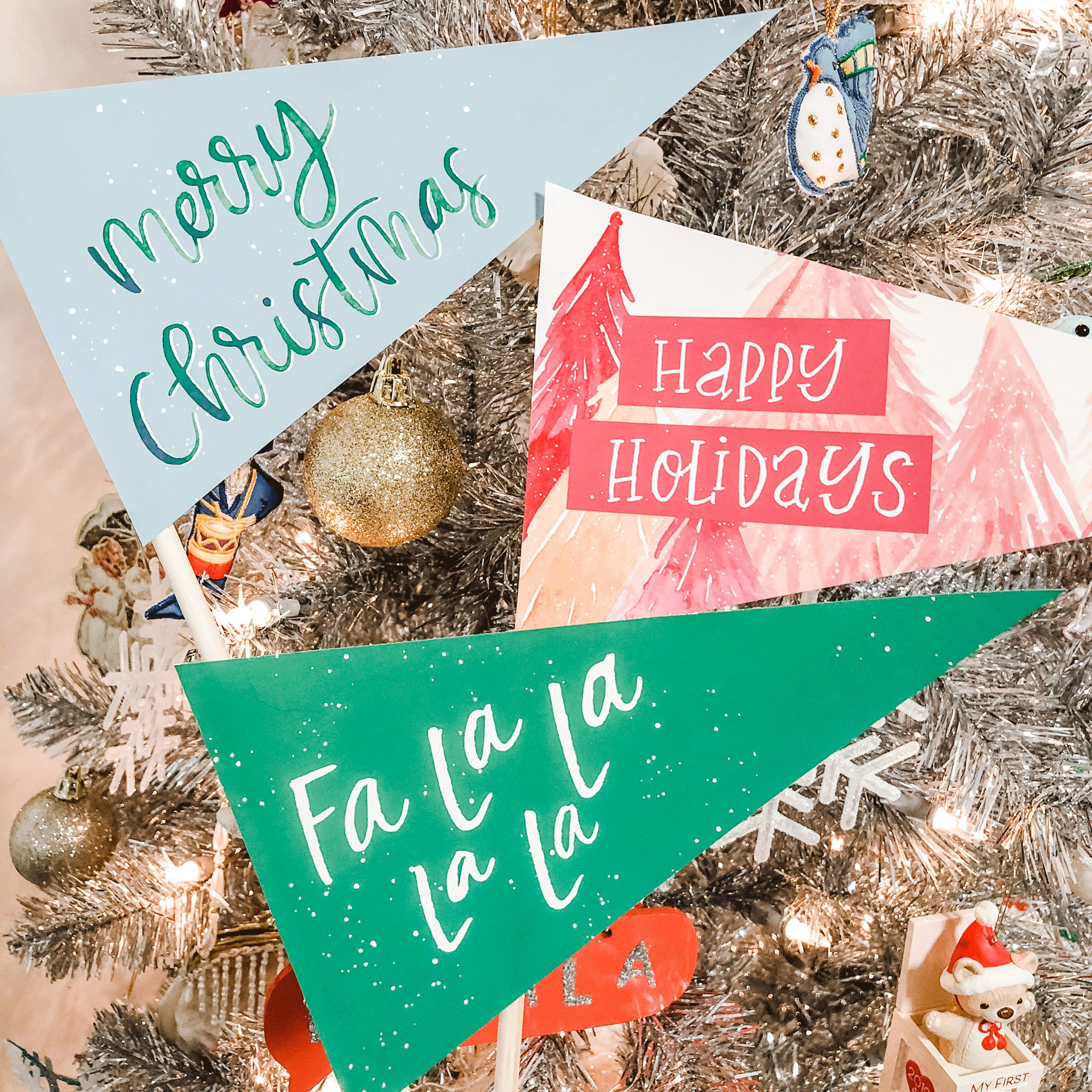 Printable Christmas Pennant Flags, Holiday Flags, Christmas Pennant ...