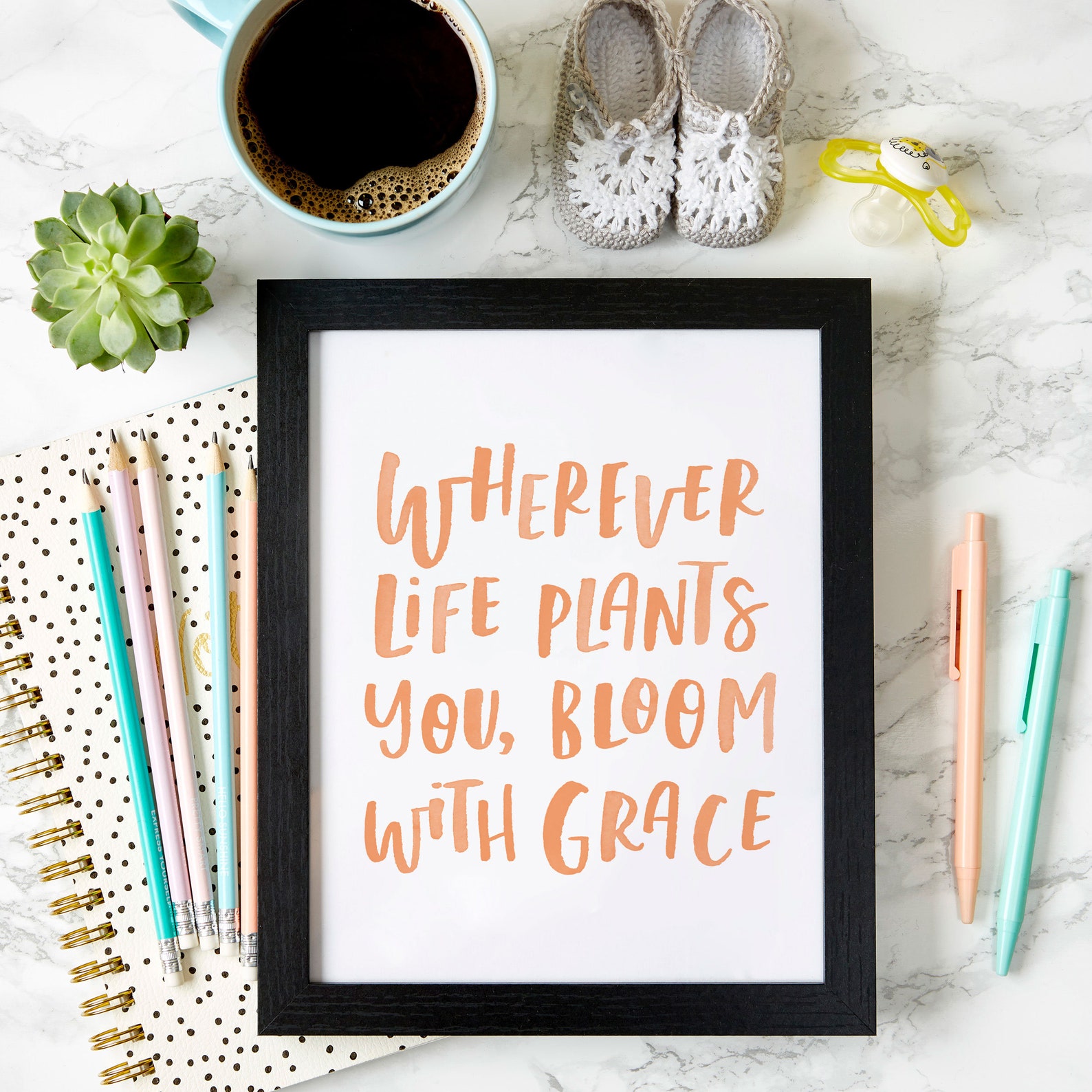 Bloom With Grace Quote Watercolor Art Print in Orange Bloom - Etsy