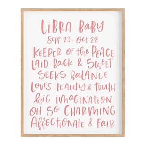 Libra Zodiac ART PRINT PINK | Astrology Print Libra Baby Zodiac Art ...