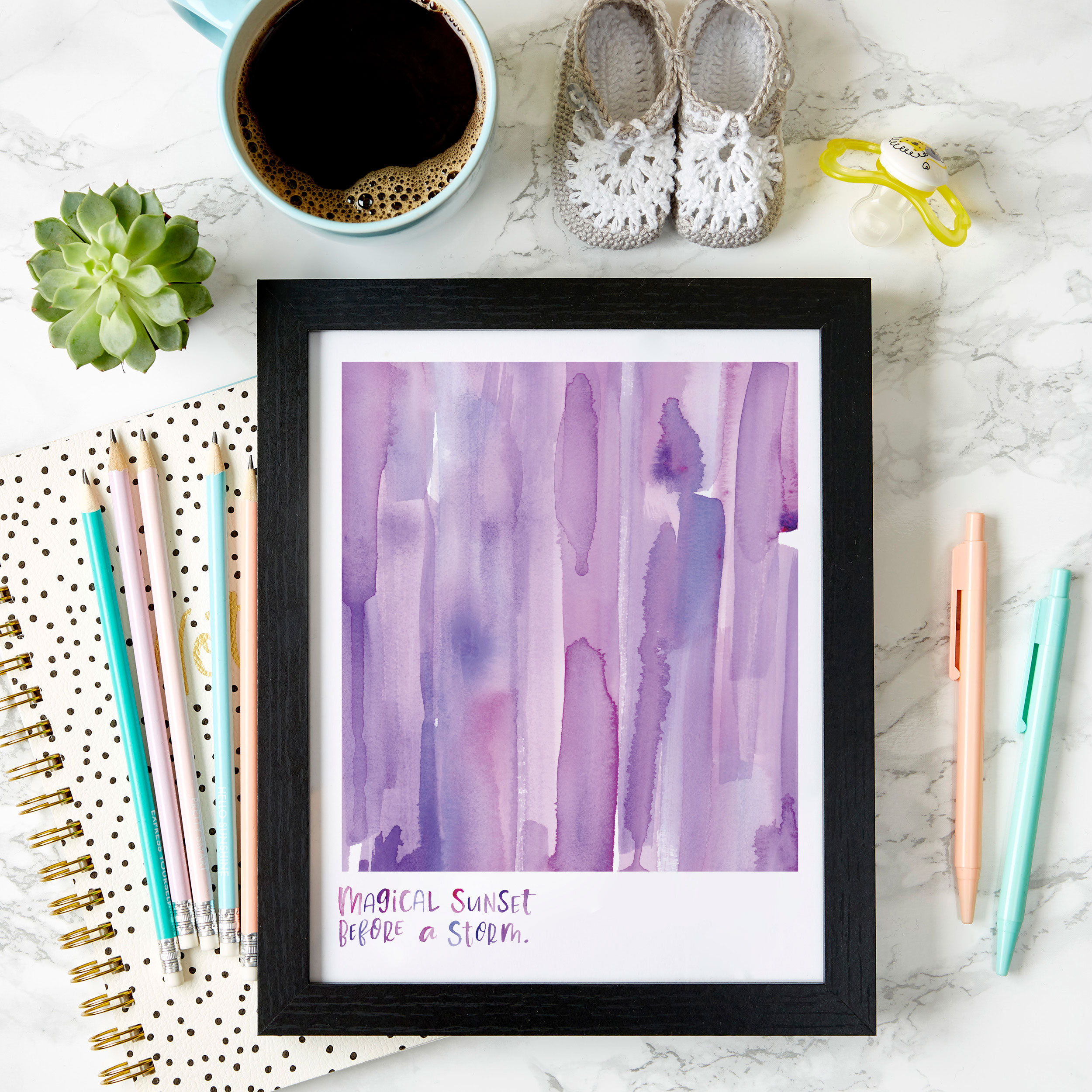 Watercolor Wash Color Swatch Art Purple Sunset Art Purple | Etsy