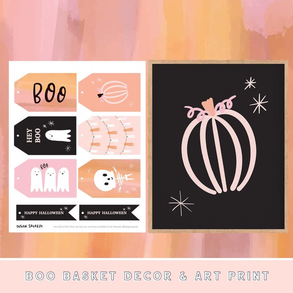 Pink Halloween Printable Boo Basket Tags and Art Print - Etsy