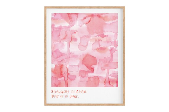 Watercolor Wash Color Swatch Art Strawberry Ice Cream Art | Etsy