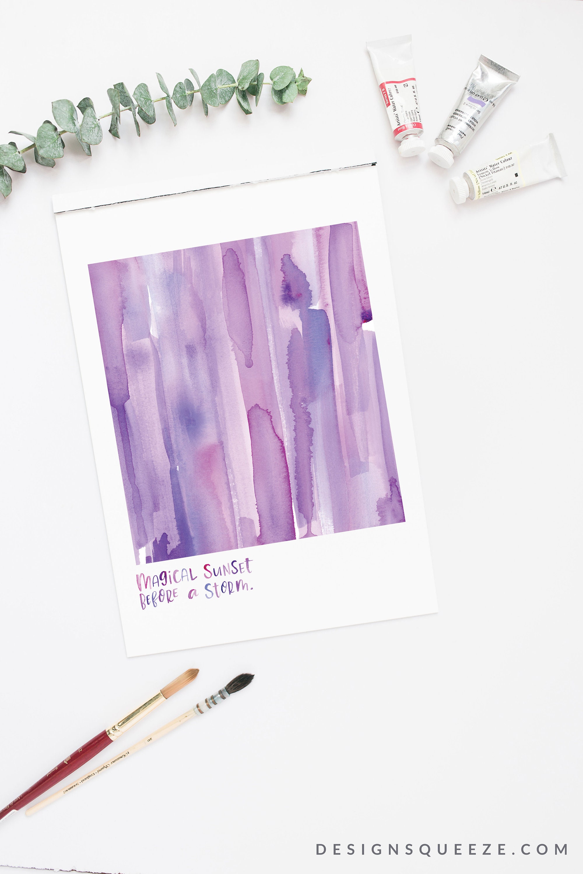 Watercolor Wash Color Swatch Art Purple Sunset Art Purple | Etsy