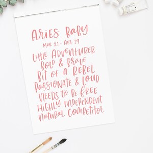 Aries Zodiac ART PRINT PINK | Astrology Print Aries Baby Zodiac Art ...