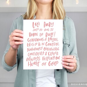 Leo Zodiac ART PRINT Pink | Astrology Print Leo Baby Zodiac Art ...