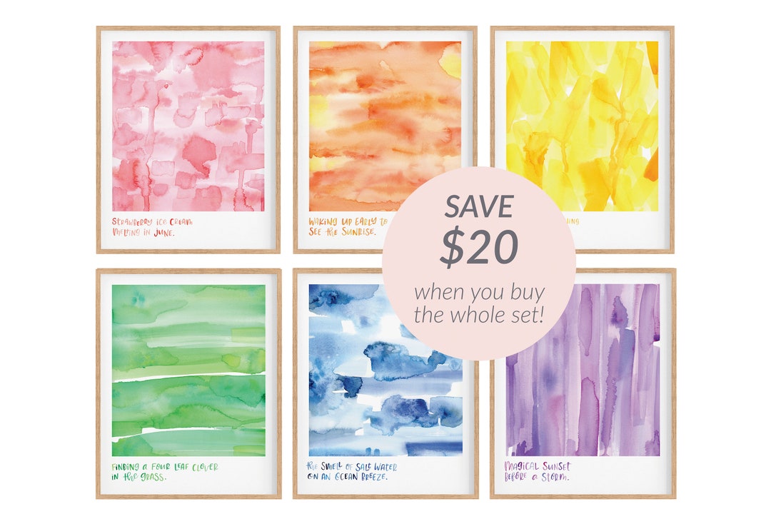 Watercolor Rainbow Color Swatch Set of 6, Watercolor Wash Print, the ...