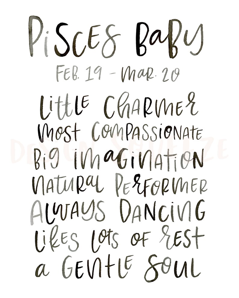 Pisces Baby Zodiac ART PRINT Astrology Print Pisces Baby | Etsy