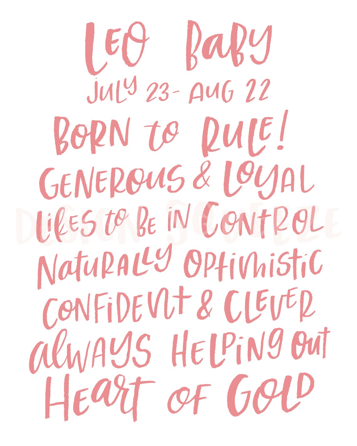 Leo Zodiac ART PRINT Pink Astrology print leo baby zodiac | Etsy