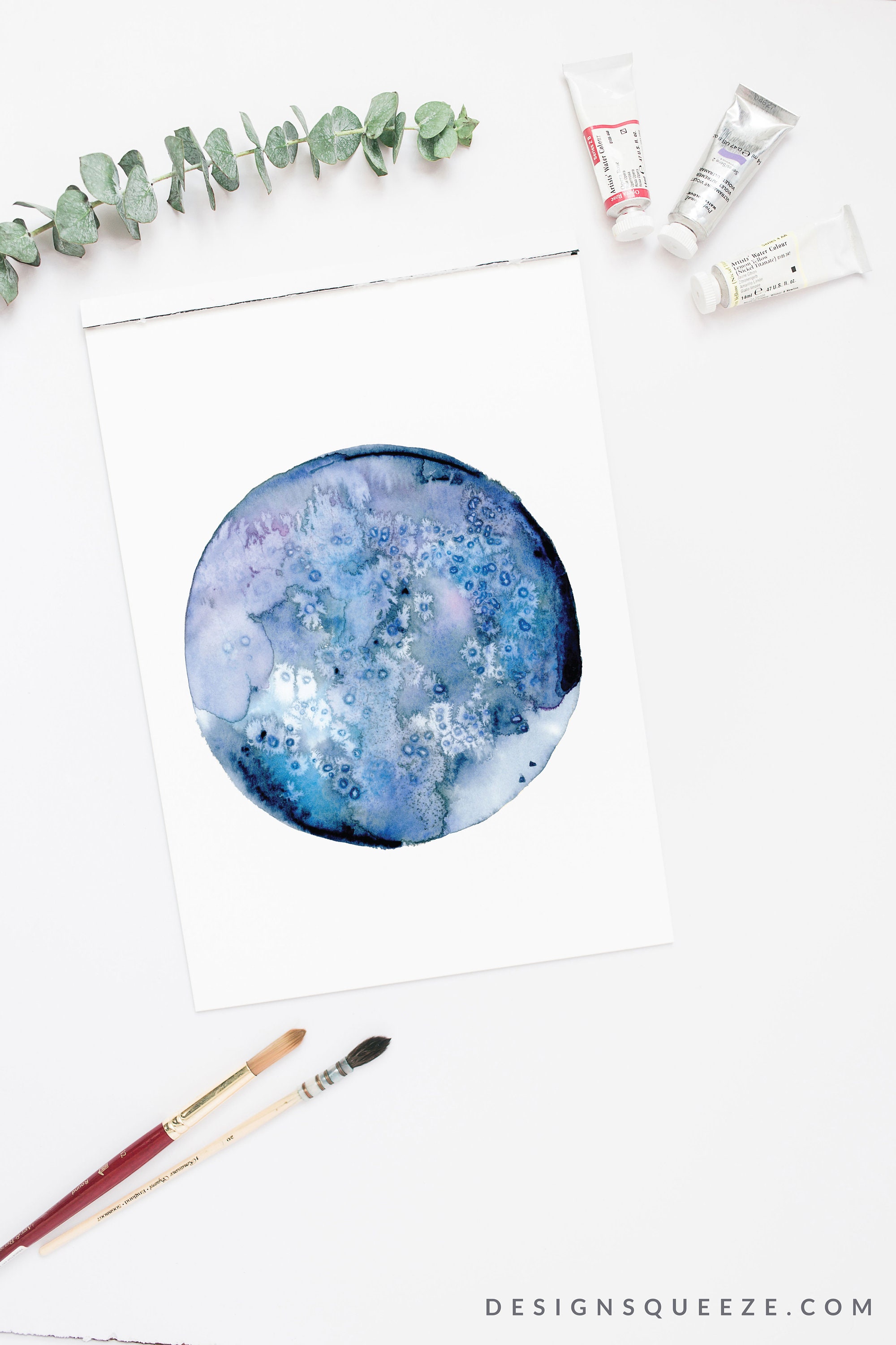 Blue Moon Celestial Watercolor Art Print Printable Moon Art | Etsy