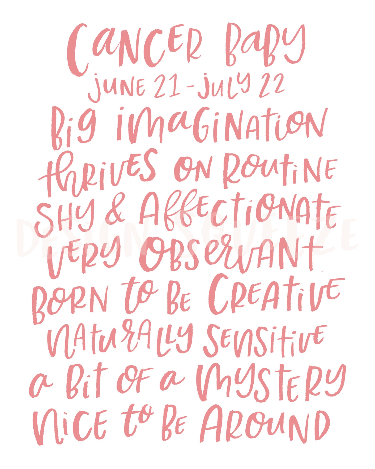 Cancer Zodiac ART PRINT PINK Astrology Print Cancer Baby - Etsy