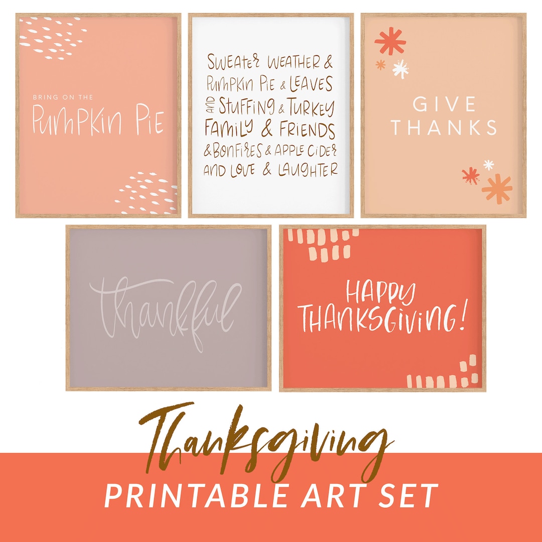Thanksgiving Printable Wall Art Set of 5 Fall Designs - Etsy