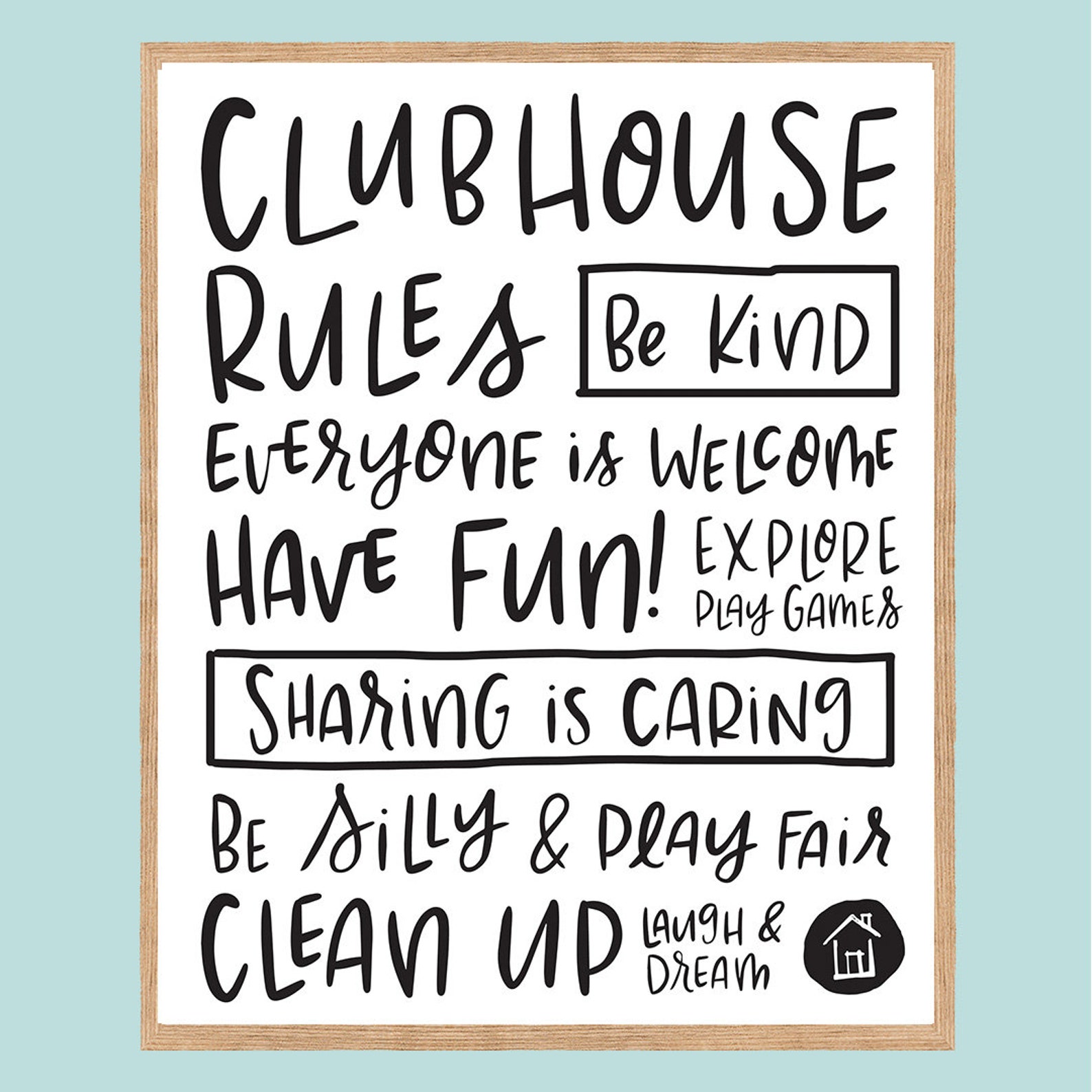 Printable Clubhouse Rules, Black and White Clubhouse, Clubhouse Art ...