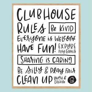 Printable Clubhouse Rules, Black and White Clubhouse, Clubhouse Art ...