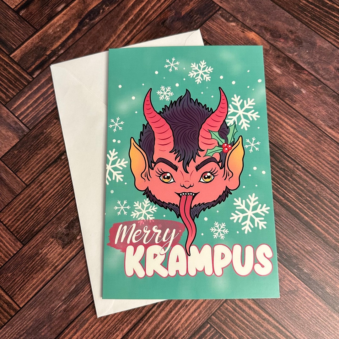MERRY KRAMPUS CARD- 5x7in Cute Krampus Holiday Greeting Card With ...