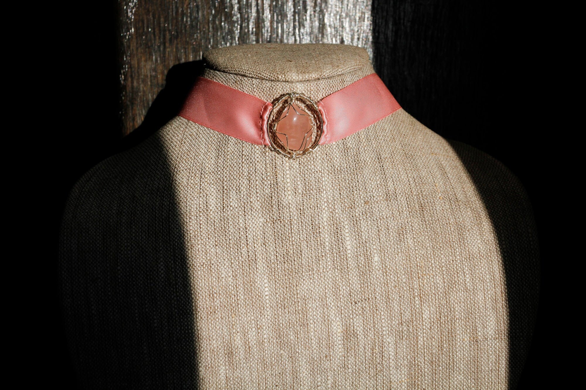 Rose Quartz Pink Ribbon Collar 925 Recycled Sterling Silver - Etsy Denmark