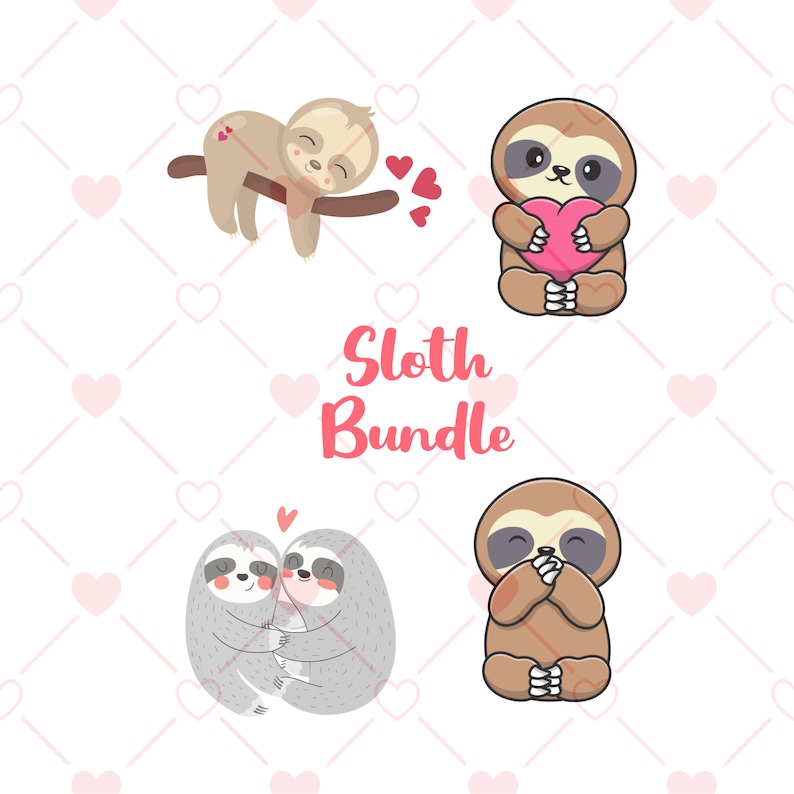 Valentines Clipart With Sloths, Couple Sloth, Sloth Clipart Bundle ...