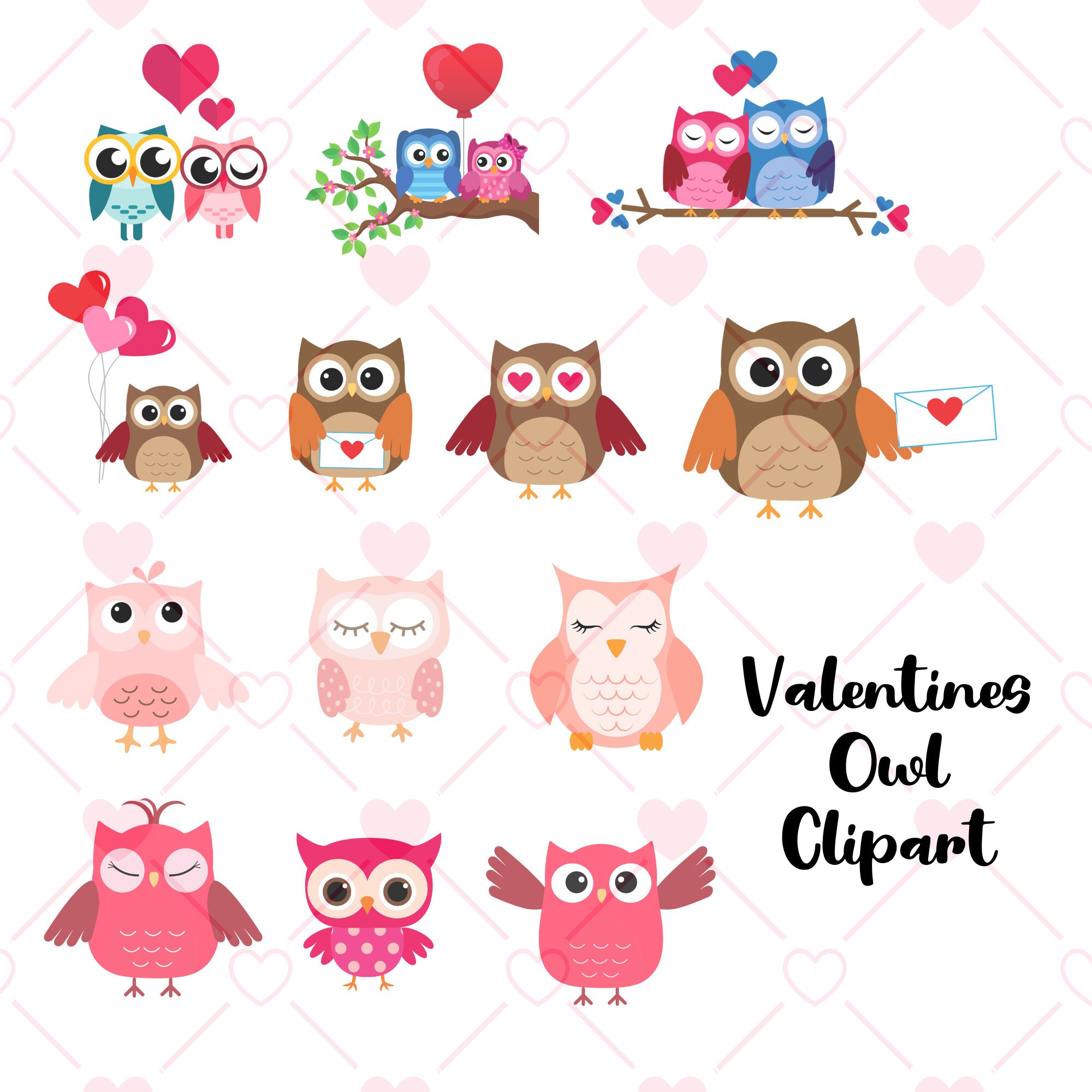 Valentines Clipart With Owls, Couple Owls, Owl Clipart Bundle, Owl ...