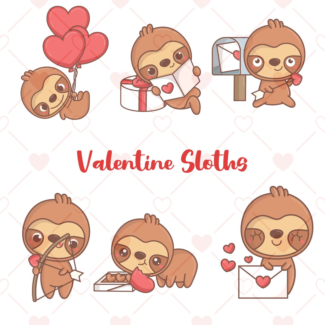 Valentines Clipart With Sloths, Couple Sloth, Sloth Clipart Bundle ...