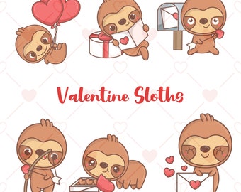 Valentines Clipart With Sloths, Couple Sloth, Sloth Clipart Bundle ...