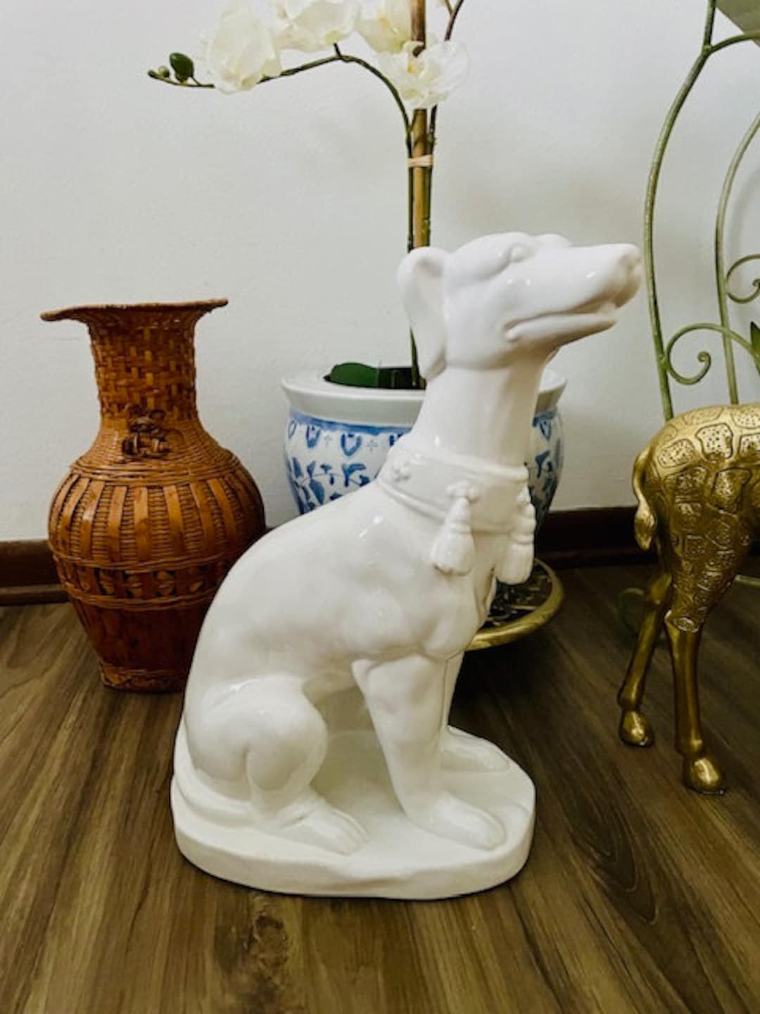 Dog Statue Collectible Dog Large Dog White Dog Dog With Tassel Collar ...