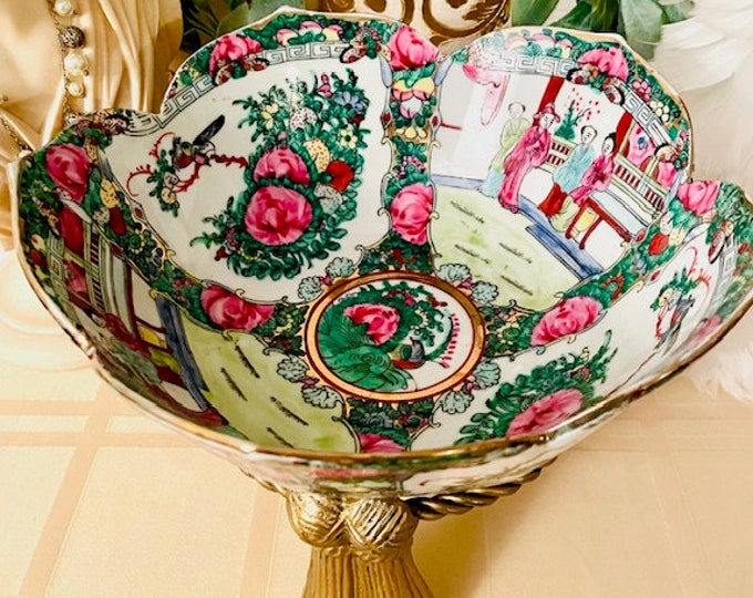 Rose Medallion Scalloped Edge Bowl Rose Medallion Chinoiserie Bowl ...