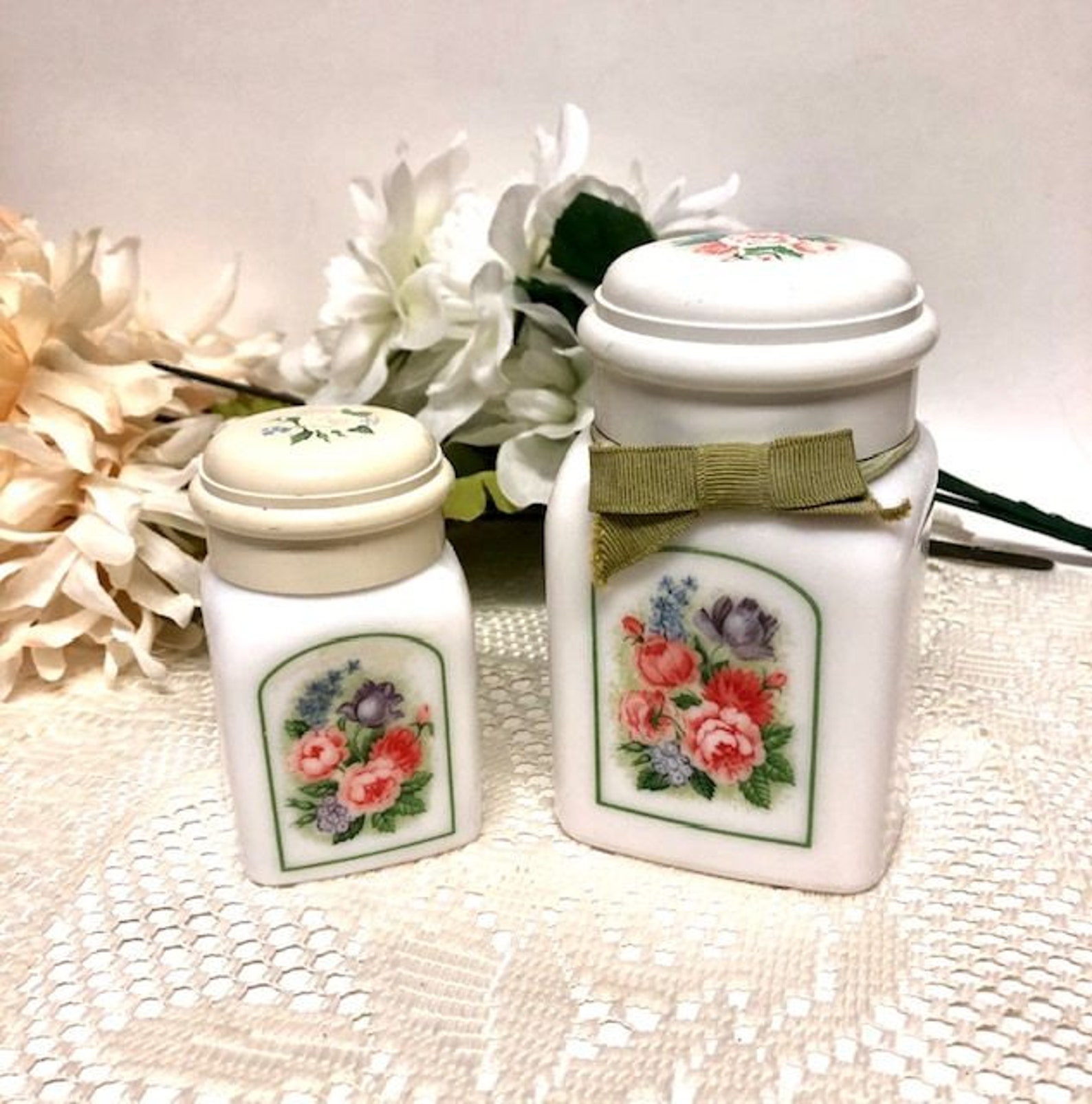 Avon Jar Milk Glass Powder Jars Powder Shaker Jars Avon Milk Glass Jars ...