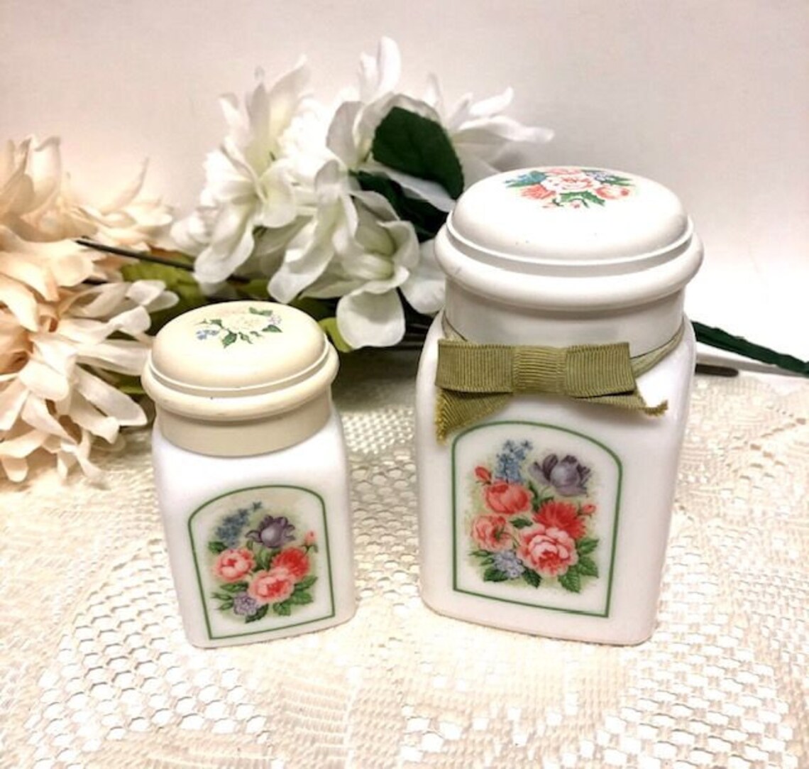 Avon Jar Milk Glass Powder Jars Powder Shaker Jars Avon Milk Glass Jars ...