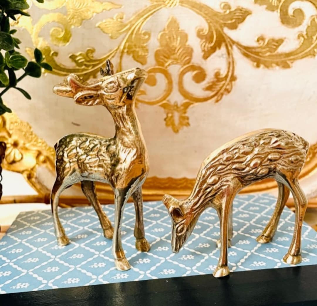 Brass Deer Brass Animals Brass Figurine Deer Figurine Deer Pair Brass ...