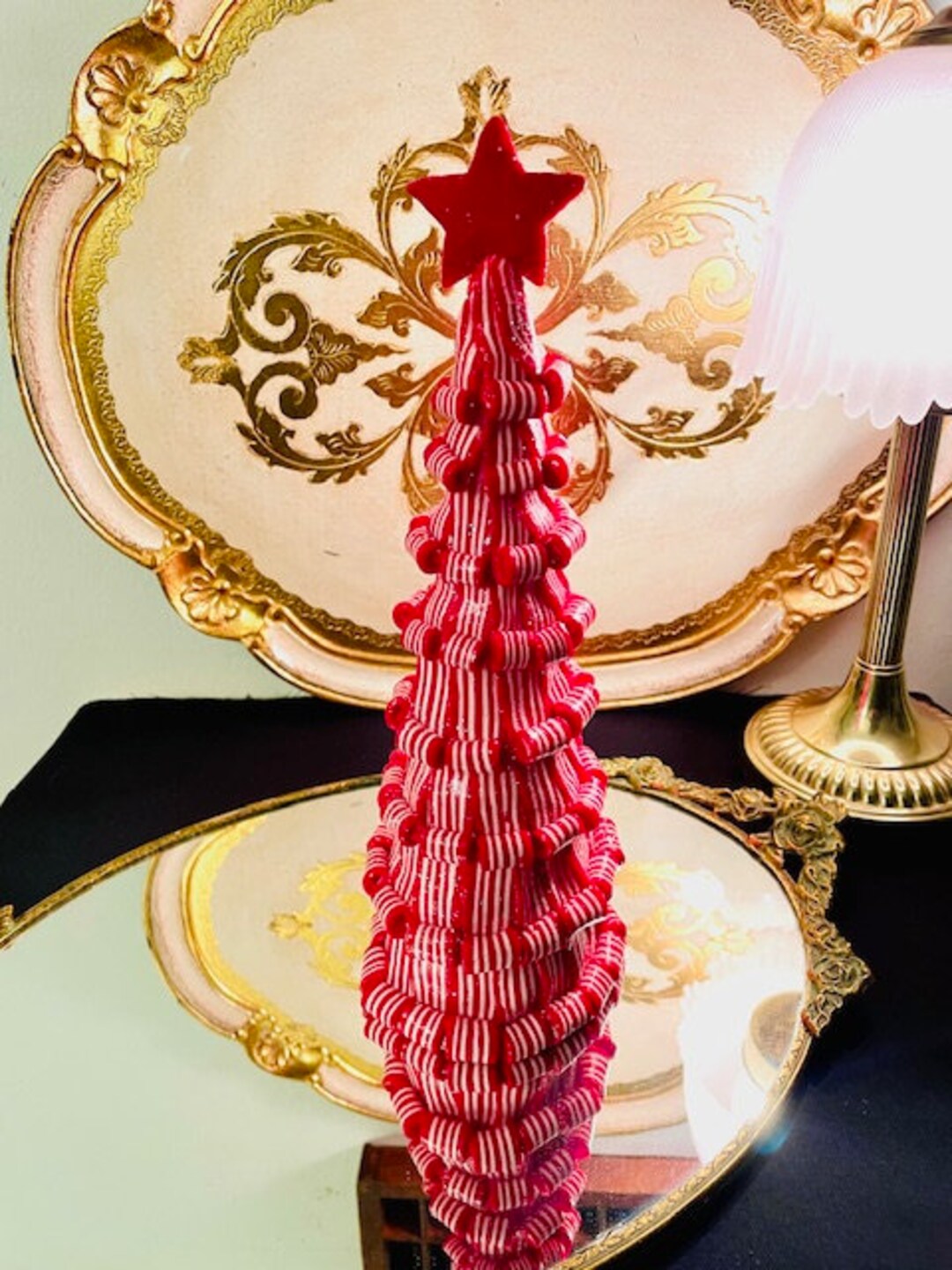 Ribbon Candy Tree Christmas Decor Red and White Candy Tree Holiday ...