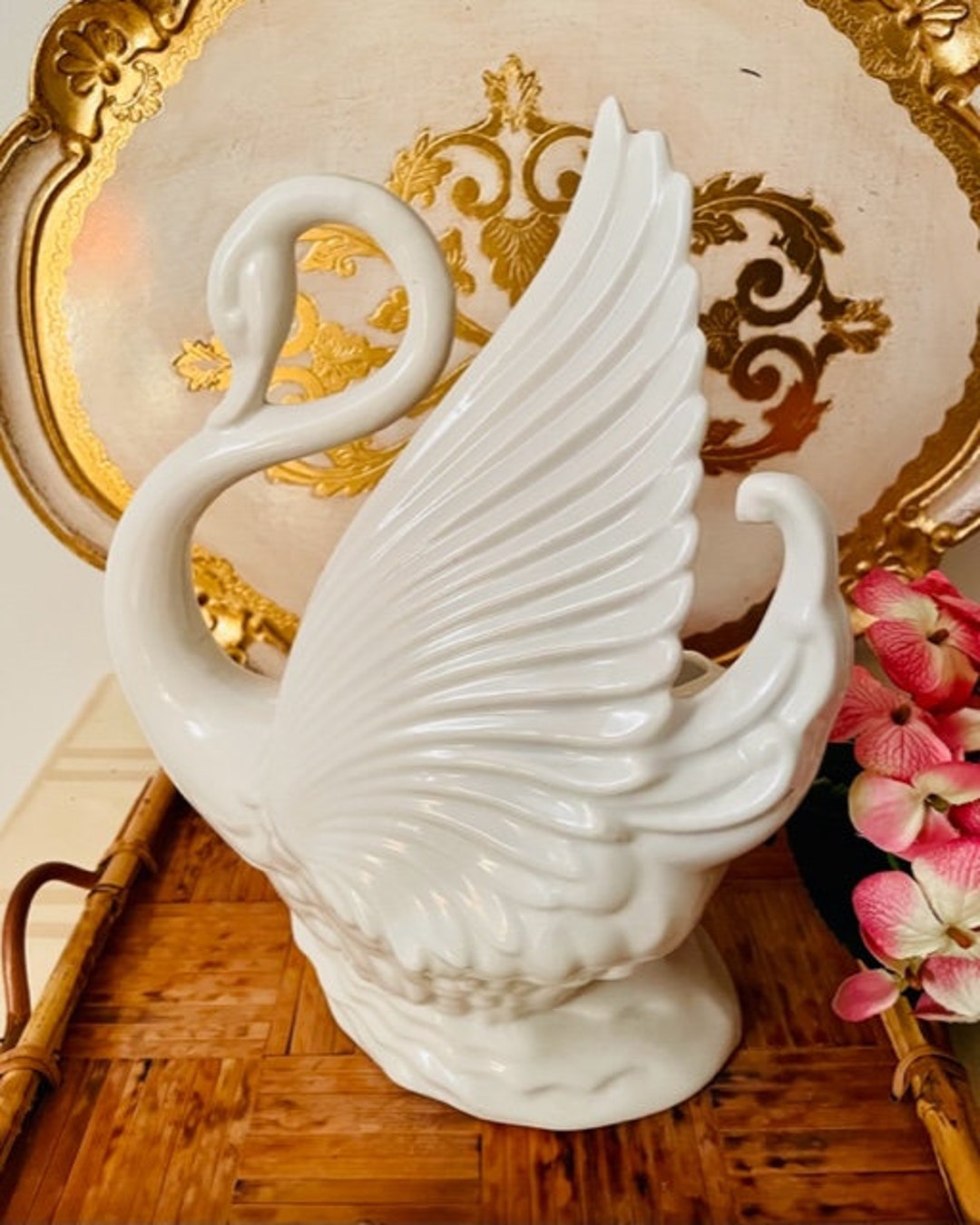 MCM Swan Lamp Swan Planter Lamp Mid Century Modern Lamp White Swan Lamp ...