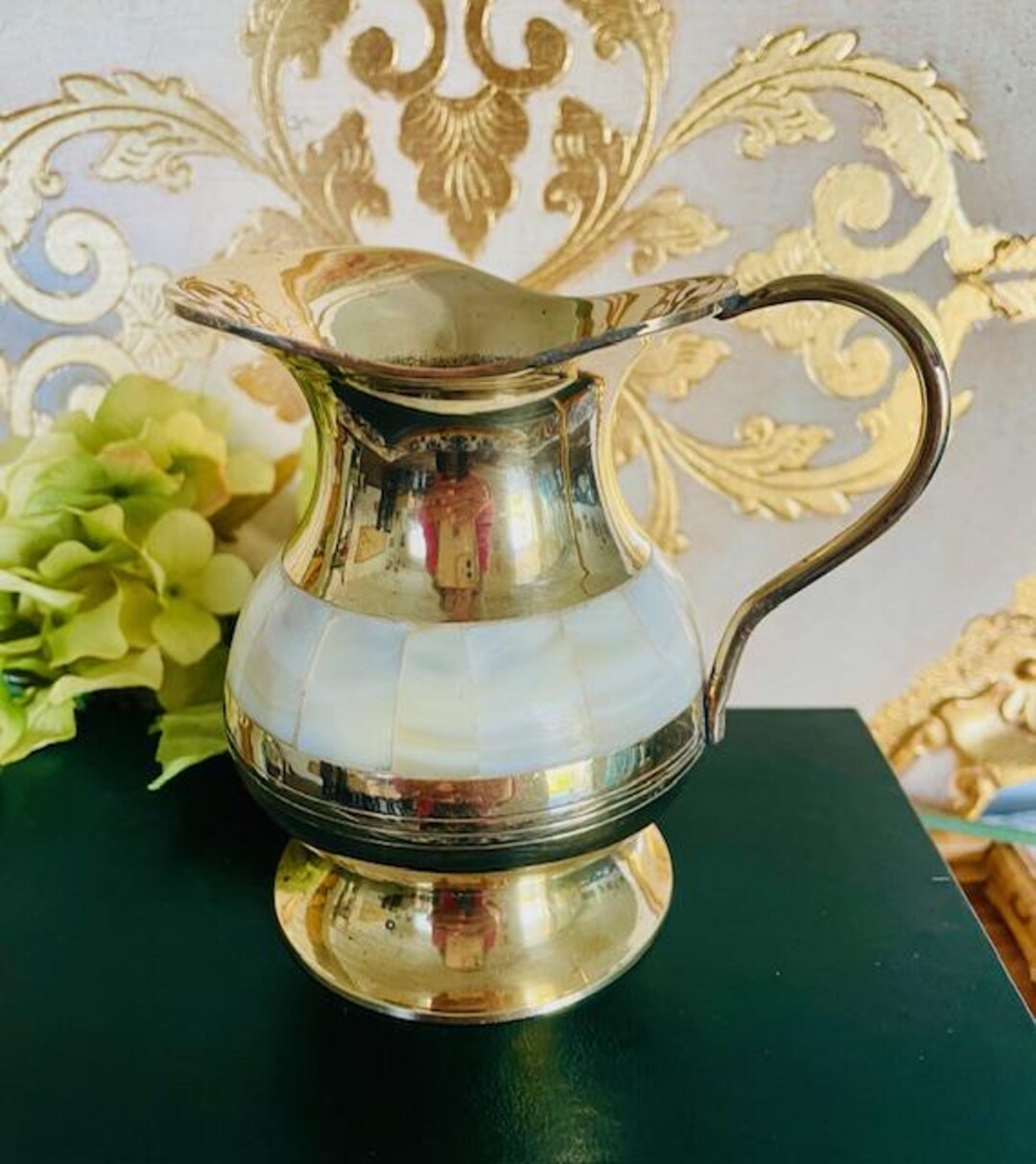 Brass and Mother of Pearl Mini Pitcher Small Pitcher Mini Brass Pitcher ...