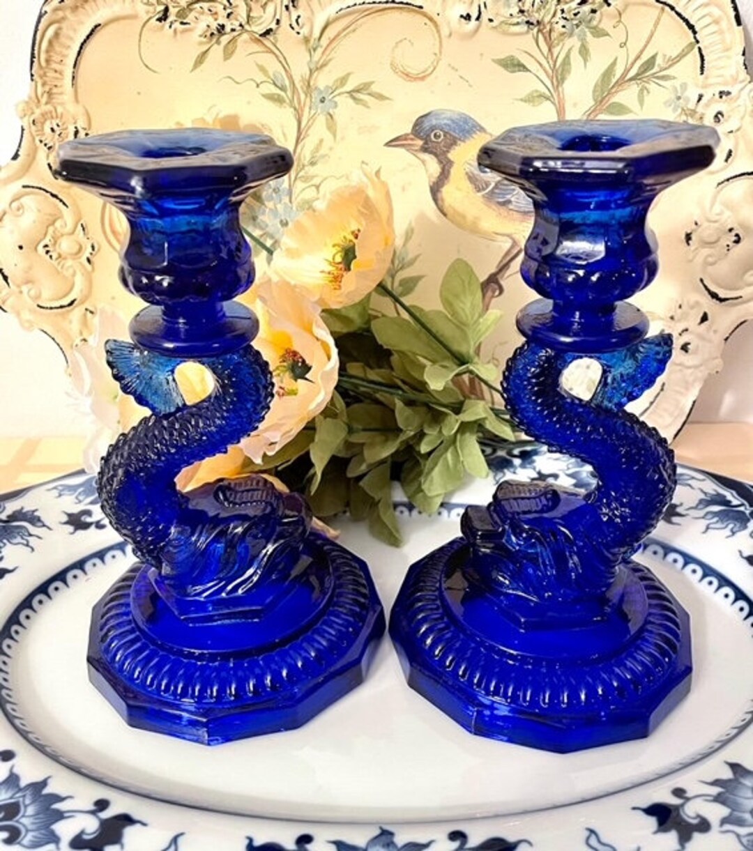 Koi Candlesticks Koi Fish Candlesticks Taper Cobalt Blue - Etsy