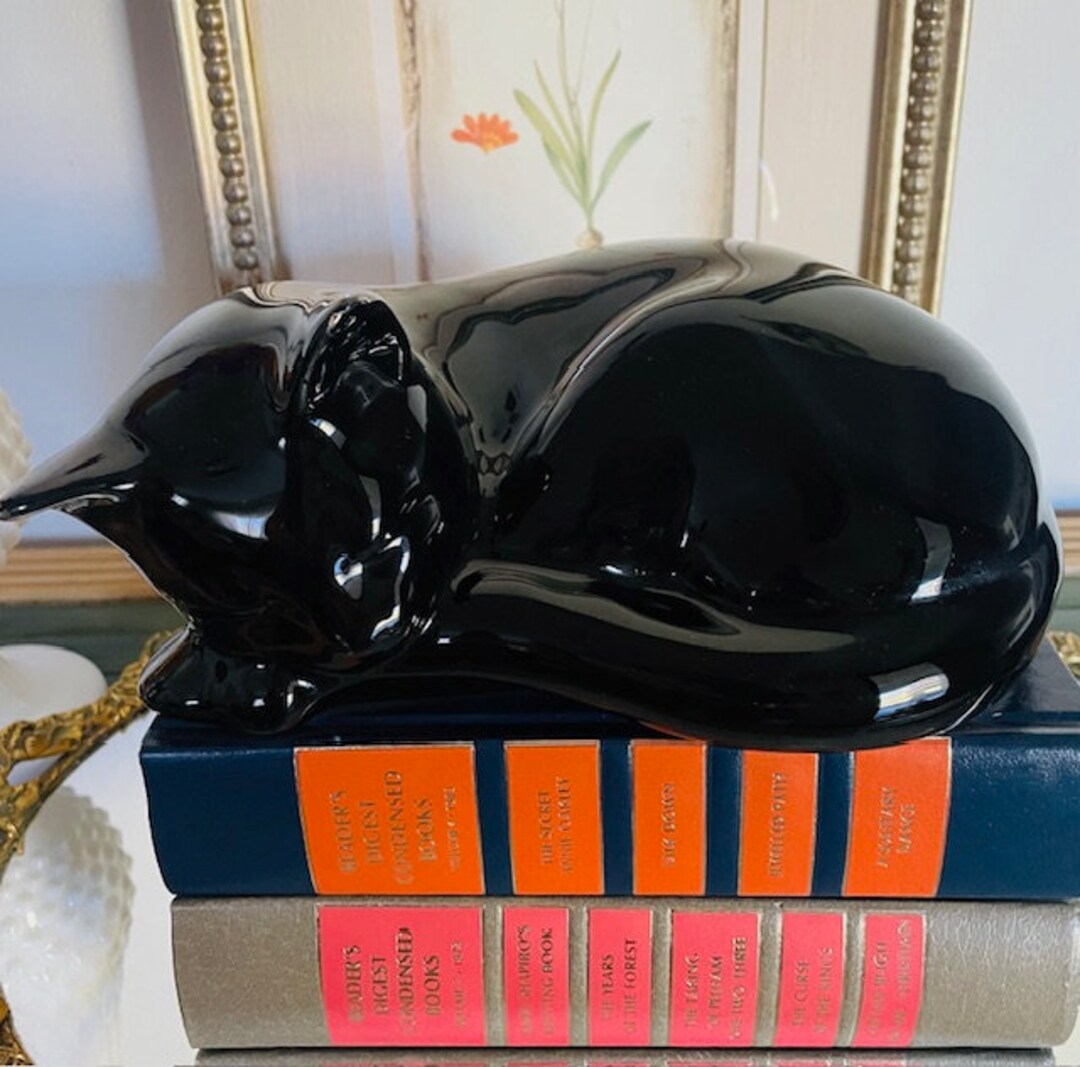 Black Cat Statue Sleepy Black Cat Enesco Black Cat MCM Cat Mid Century ...