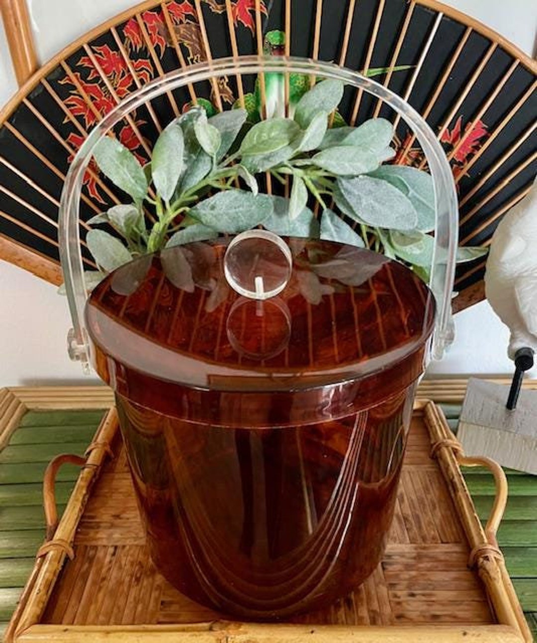 MCM Ice Bucket Amber Lucite Ice Bucket Mid Century Modern Barware Mid ...