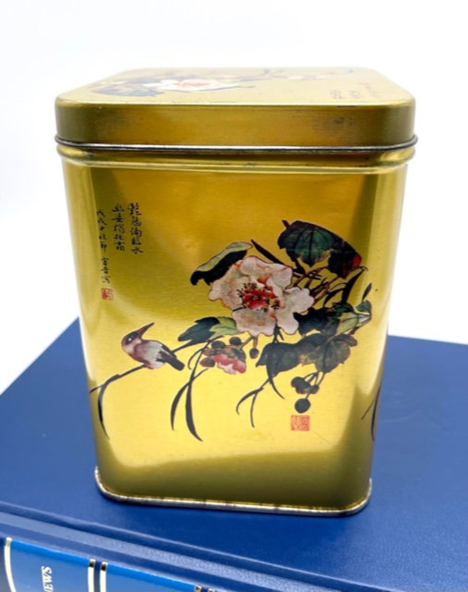 Vintage Tin Covered Tin Chinoiserie Tin Asian Motif Tin | Etsy