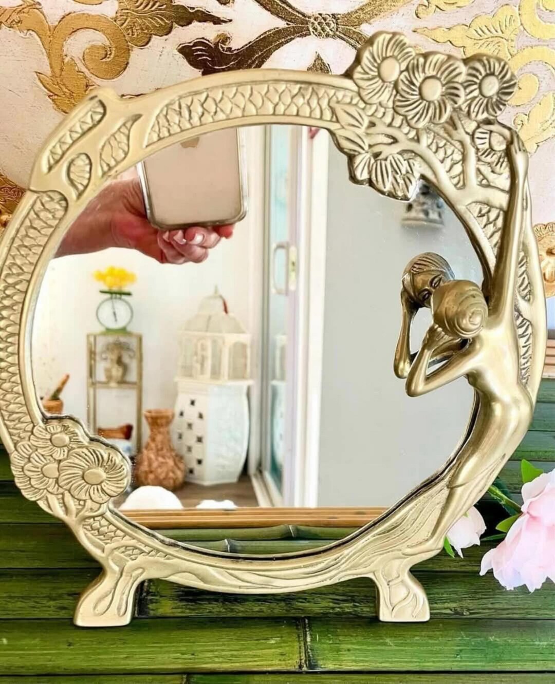 Brass Vanity Mirror Lady of the Lake Mirror Dresser Mirror Art Nouveau ...