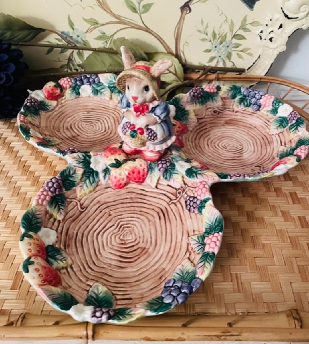 Bunny Plate Fitz and Floyd Rabbit Plate Three Section Plate Easter ...