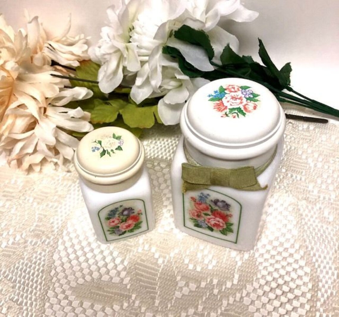 Avon Jar Milk Glass Powder Jars Powder Shaker Jars Avon Milk | Etsy