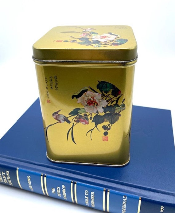 Vintage Tin Covered Tin Chinoiserie Tin Asian Motif Tin | Etsy