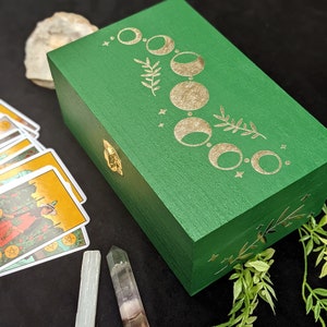 MOON PHASE Wood Box, Tarot Card Box, Altar Storage, Crescent Moon Art ...