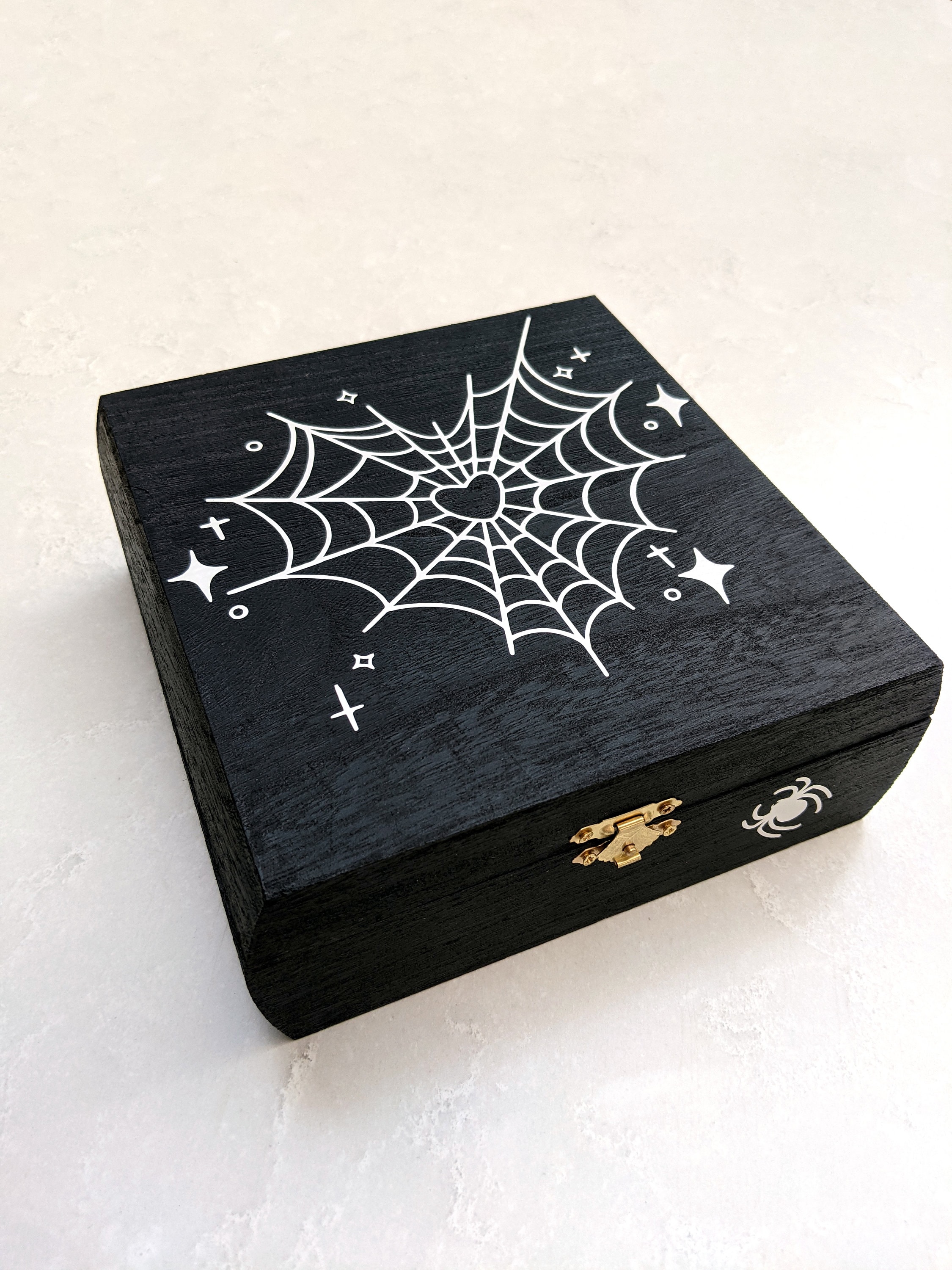Spider Web Wood Box Halloween Decor Tarot Card Box Altar - Etsy