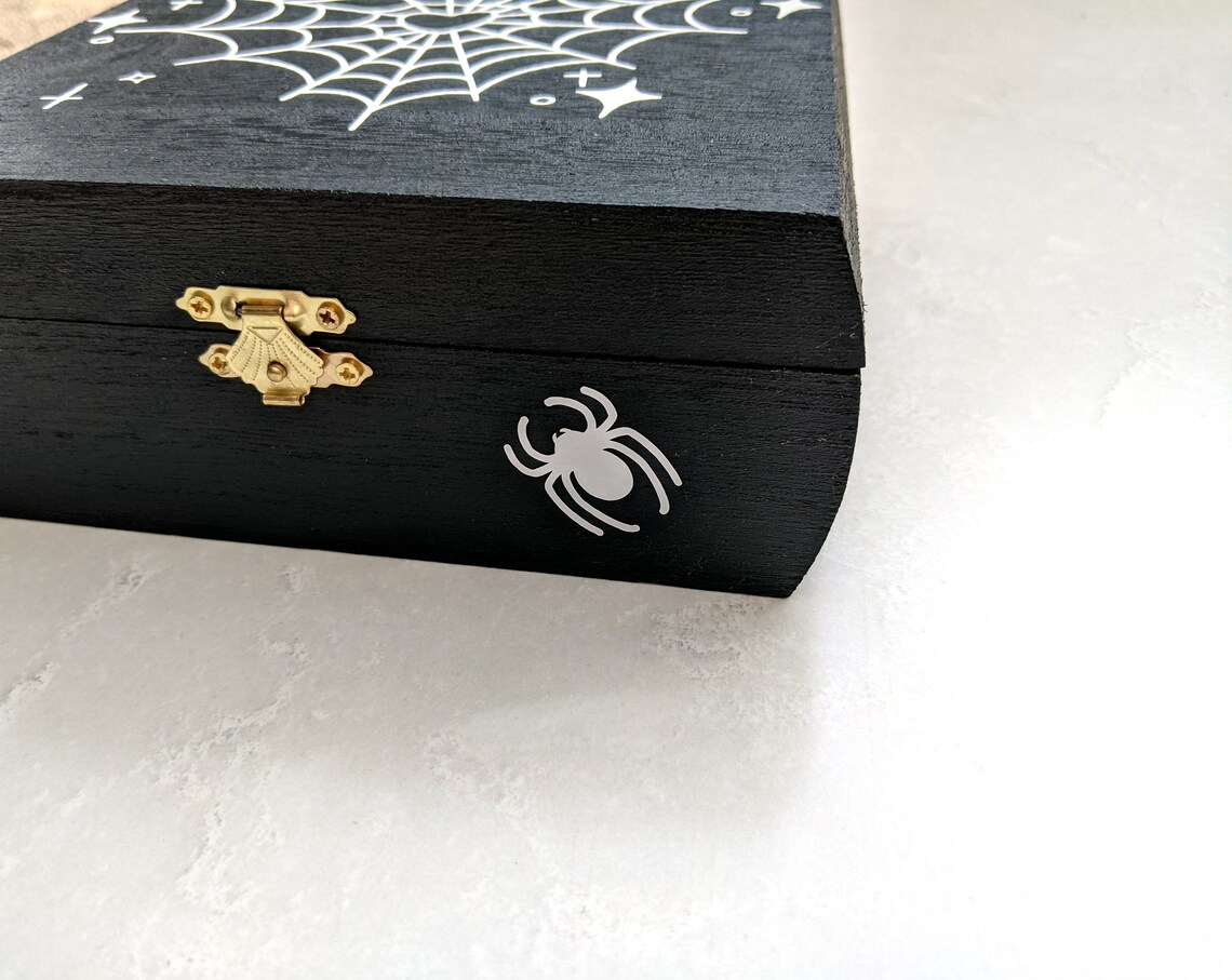 Spider Web Wood Box Halloween Decor Tarot Card Box Altar - Etsy